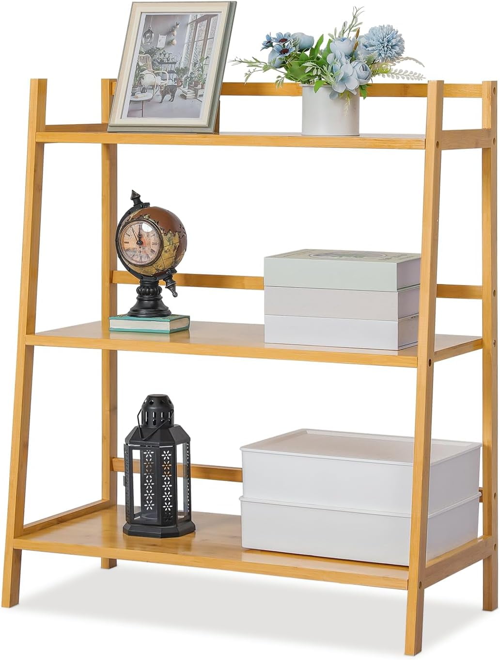 Magshion Trapezoid Bamboo Ladder Shelf Organizer - Indoor Outdoor ...