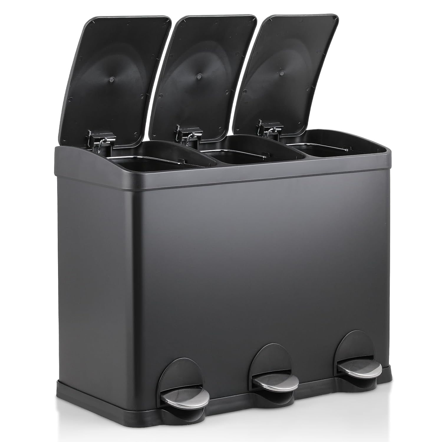 Magshion Triple Trash Can, 3 Compartment Trash Can with Lip and Inner ...