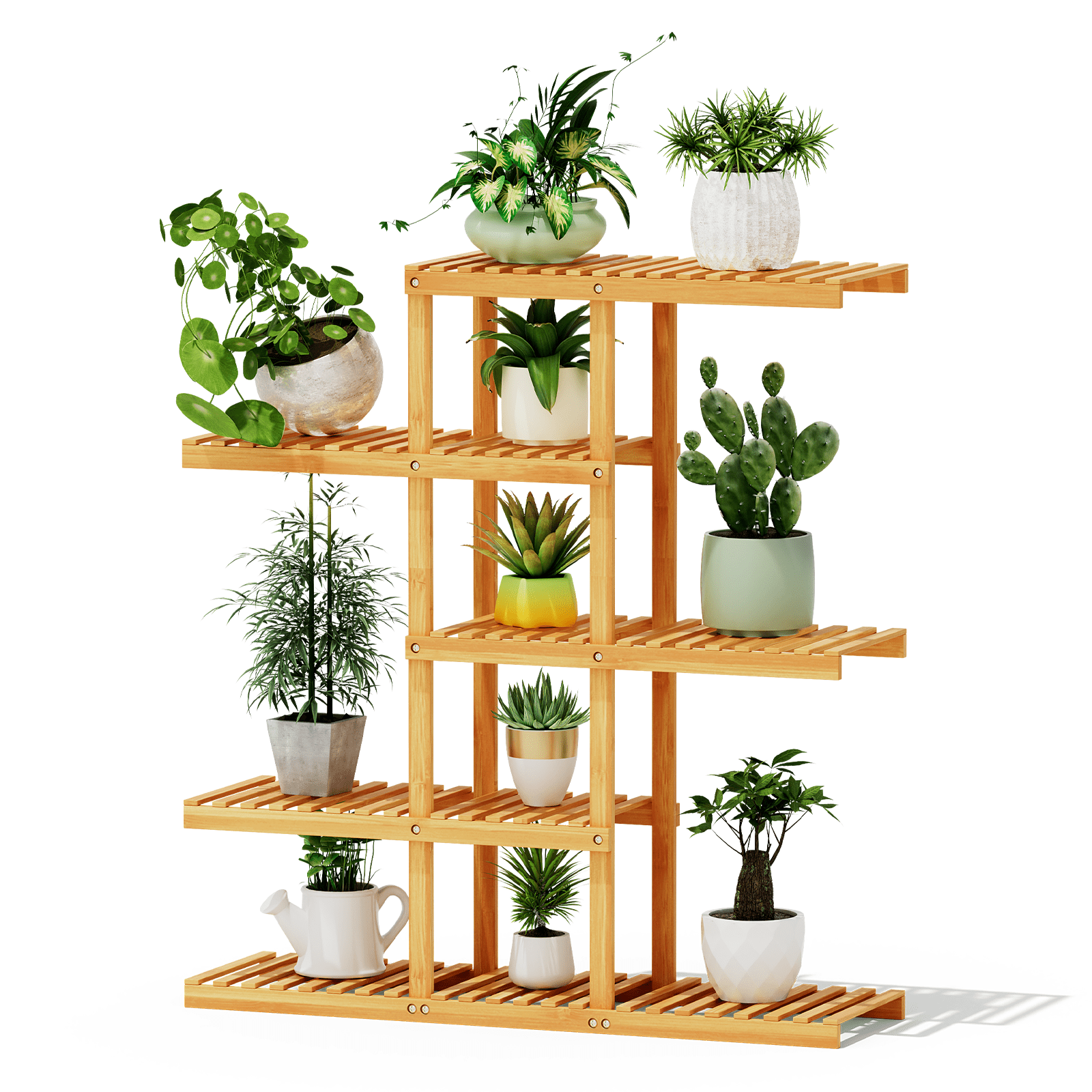 Magshion 5 Tier Bamboo Plant Display Rack, Indoor Outdoor Garden Shelf ...