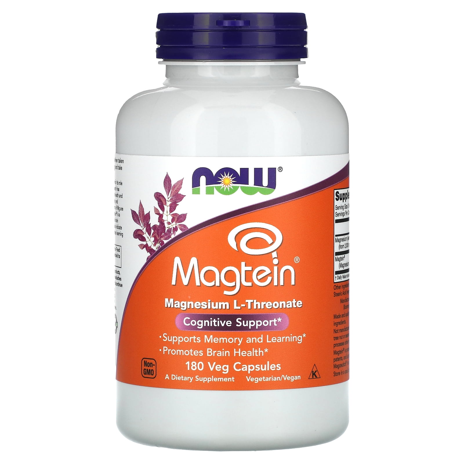 NOW Foods Magtein, Mg Supplement, 180 Veg Capsules for Cognitive ...