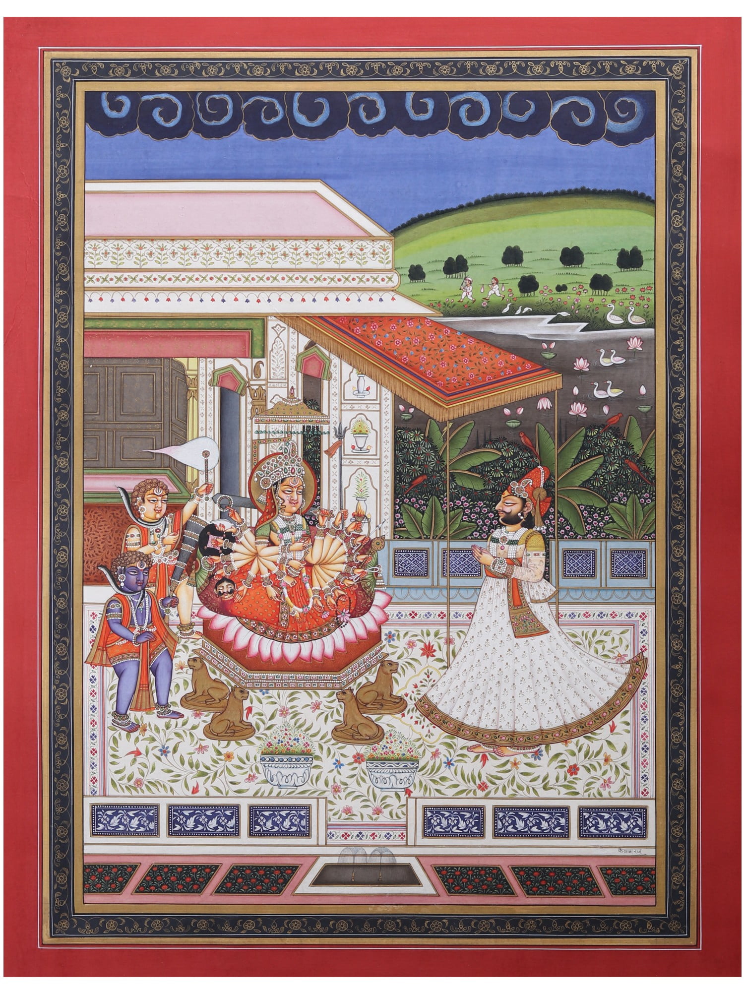 Maharaja Mansingh Worshipping Devi - Watercolor on Paper - Artist ...