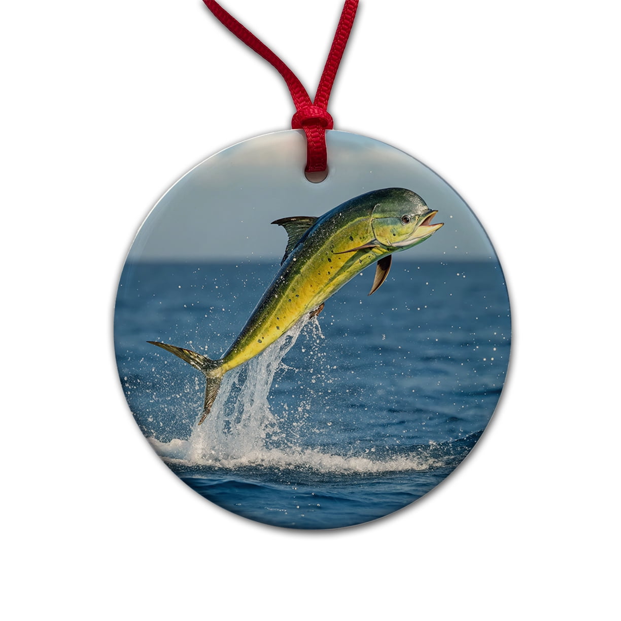 Mahi Mahi Fish Jumping Fishing Christmas Tree Holiday Round Ceramic ...