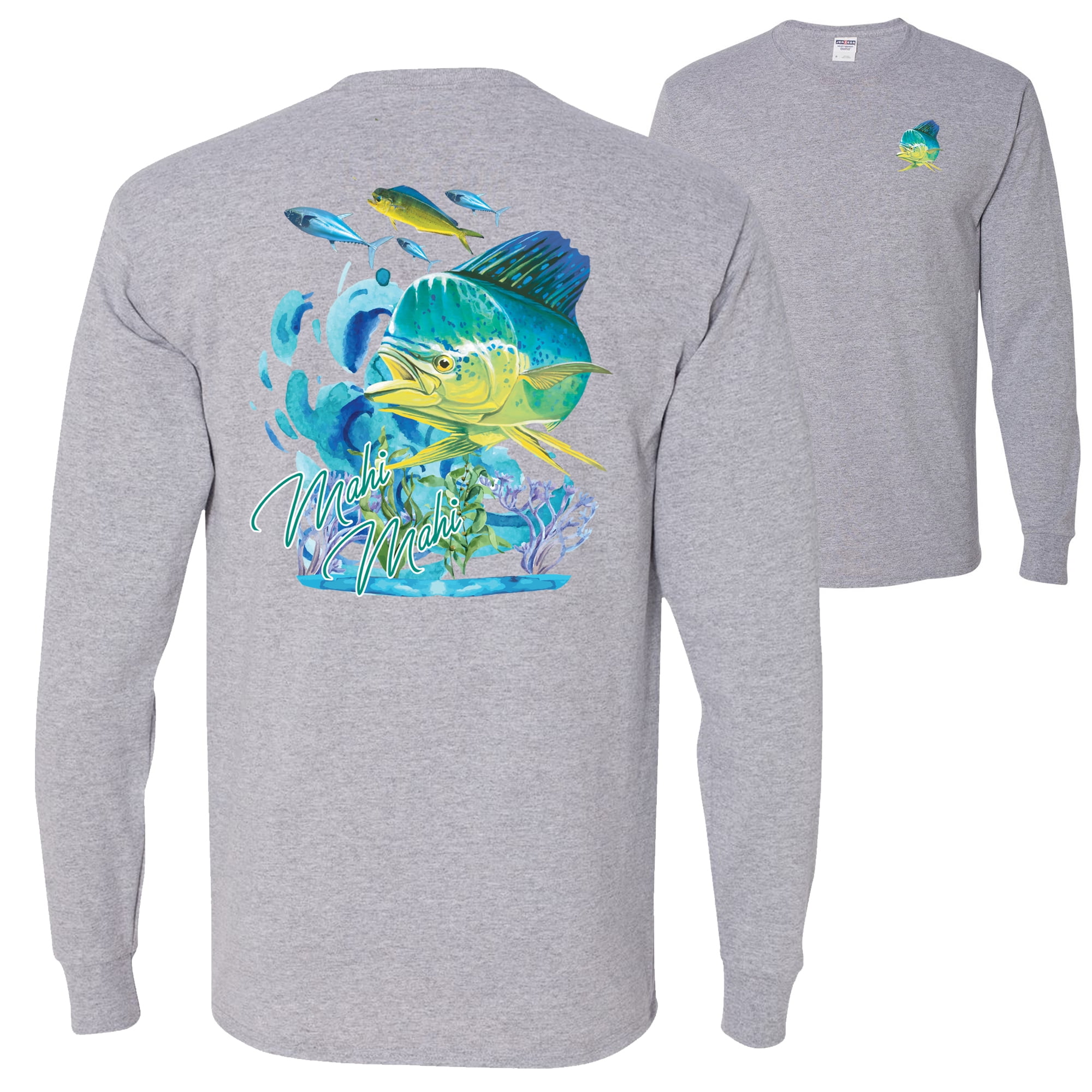 Mahi Mahi Fish Lovers Graphic FRONT AND BACK Mens Long Sleeves, Heather ...