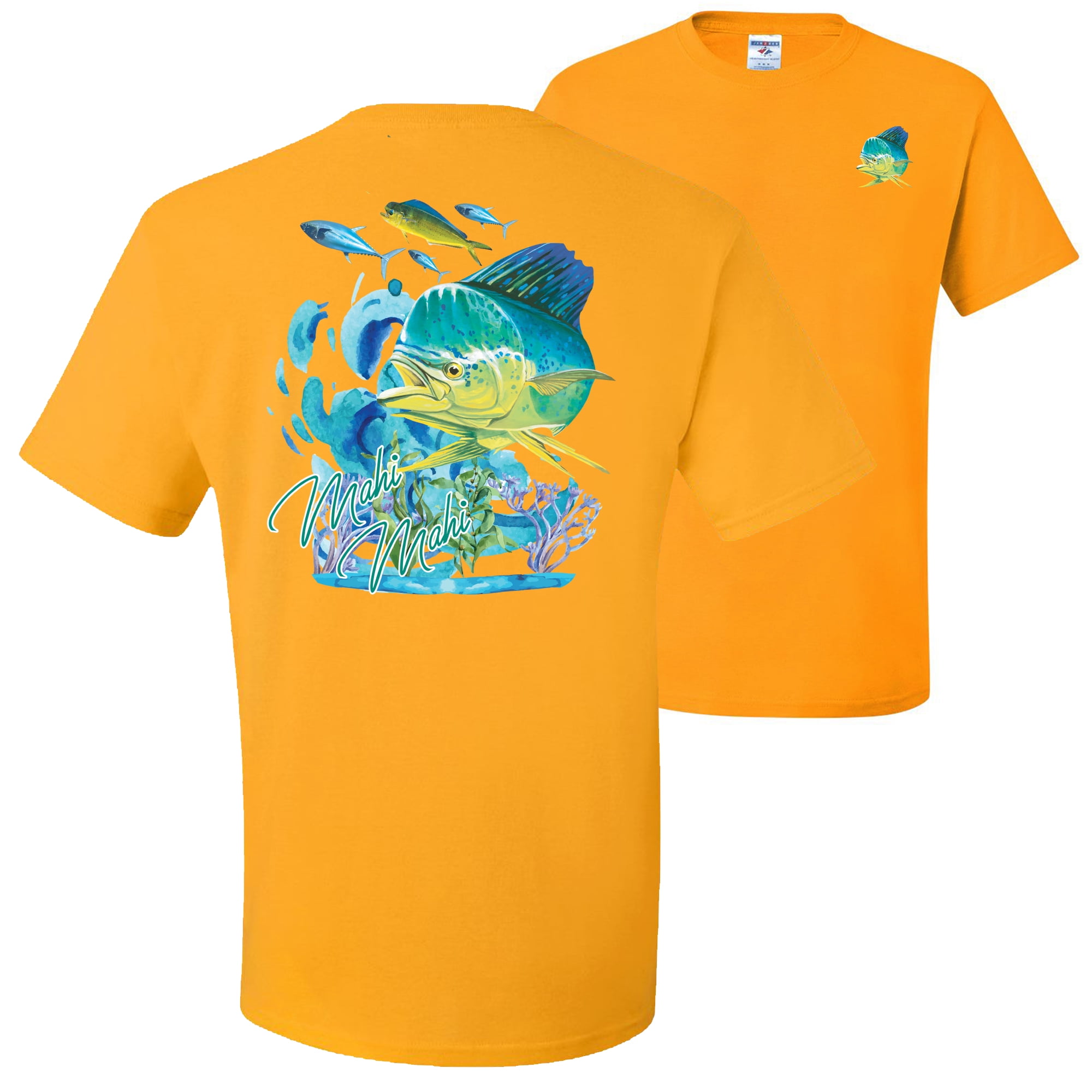 Mahi Mahi Fish Lovers Graphic FRONT AND BACK Mens T-shirts , Gold ...