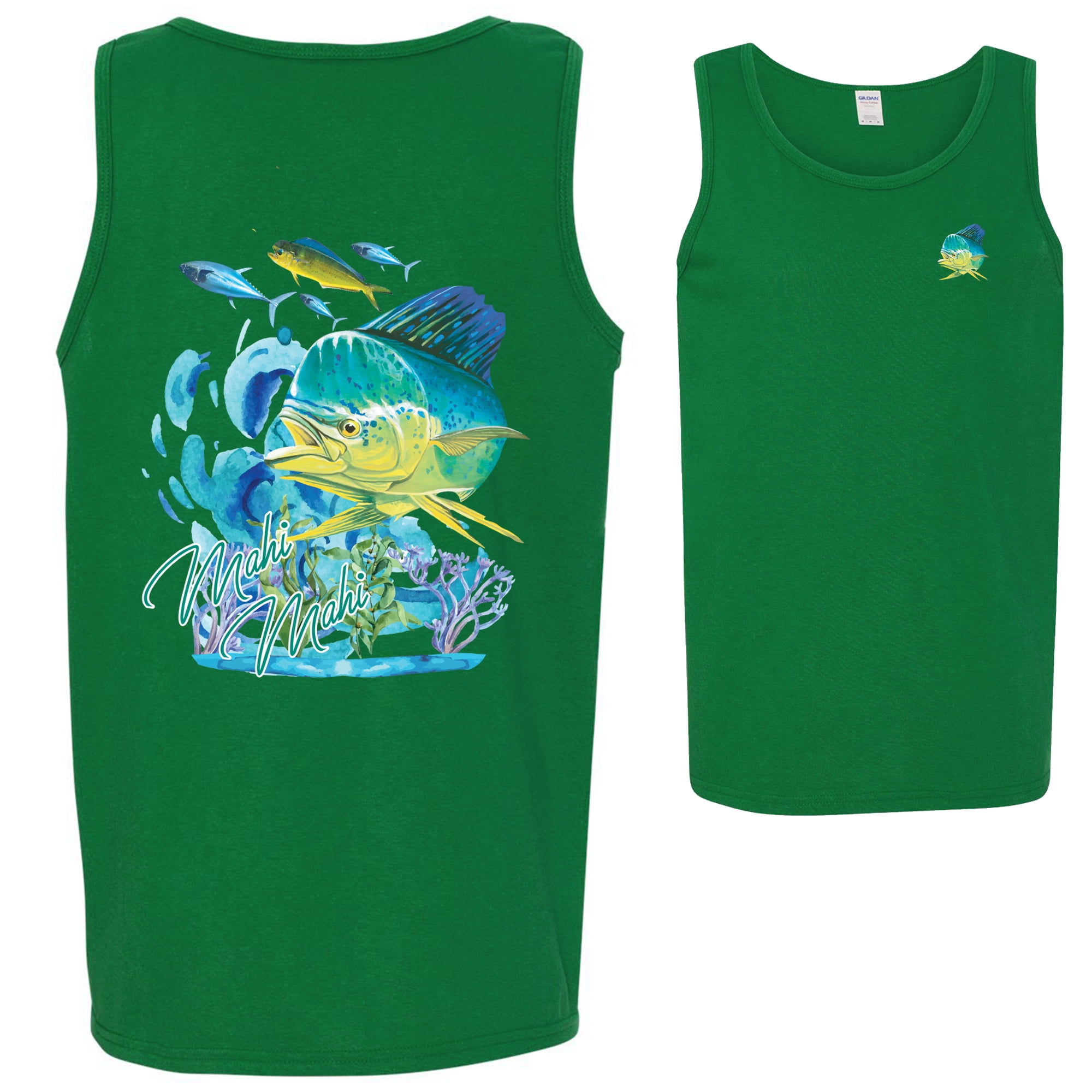 Mahi Mahi Fish Lovers Graphic FRONT AND BACK Mens Tank Top, Kelly Green ...