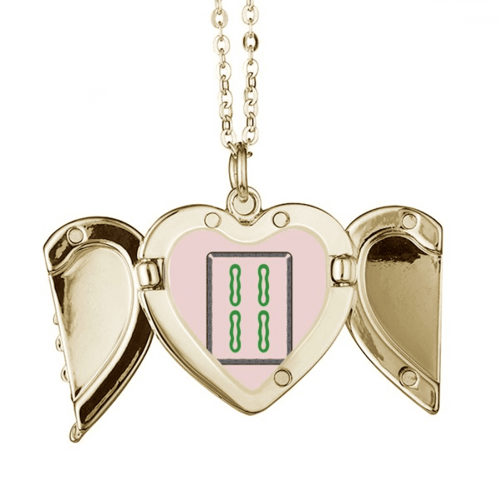 Mahjong Bar 4 Tiles Pattern Folded Wings Peach Heart Pendant Necklace ...