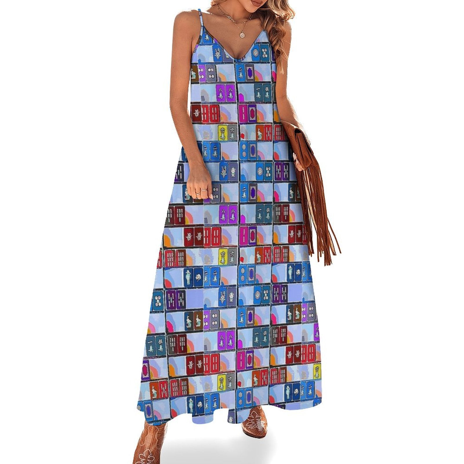 Mahjong Blue Tiles Sleeveless Dress womans clothing summer dresses ...