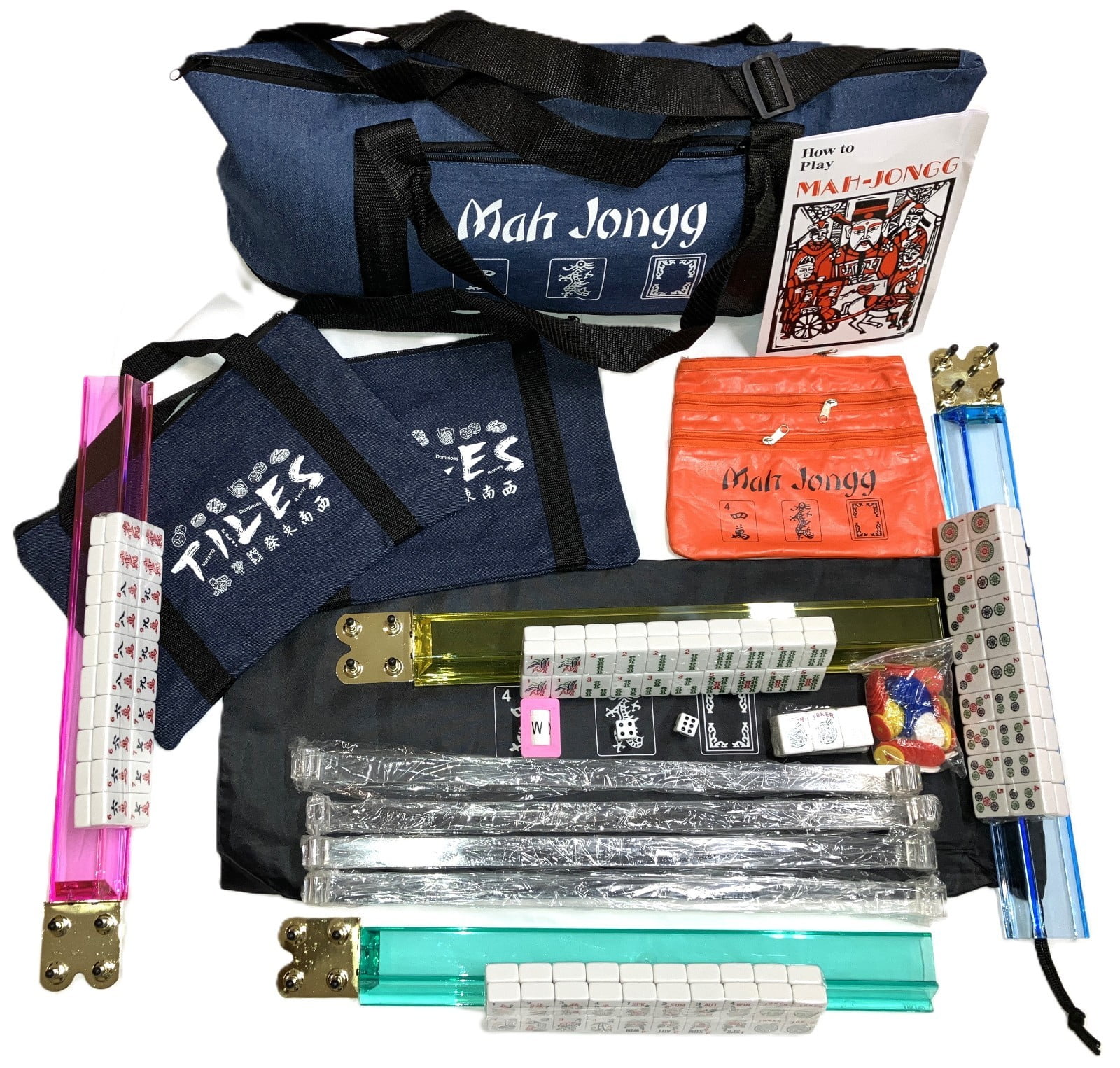 Mahjong Full Set 4 Racks 4 Pushers 166 Standard Resin Tiles Mah Jongg 5 ...