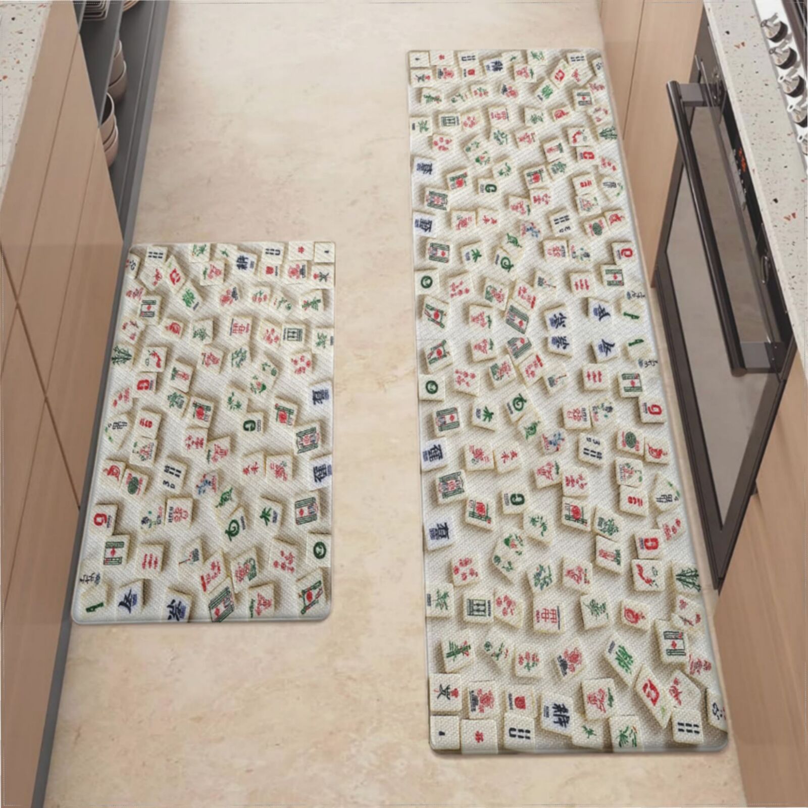 Mahjong Game Tiles Design Pvc Kitchen Mat Runner 2 Pieces Non Slip ...
