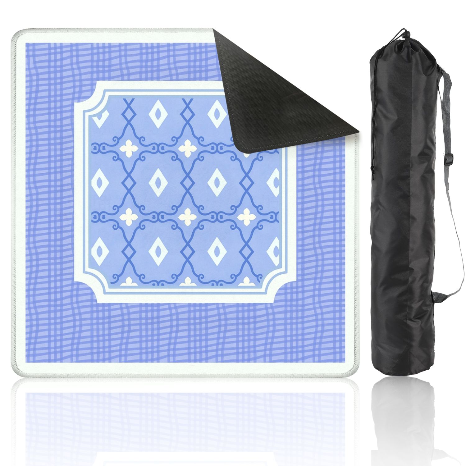 Mahjong Mat 31.5" x 31.5" Abstract Blue White Diamond Floral Accents ...