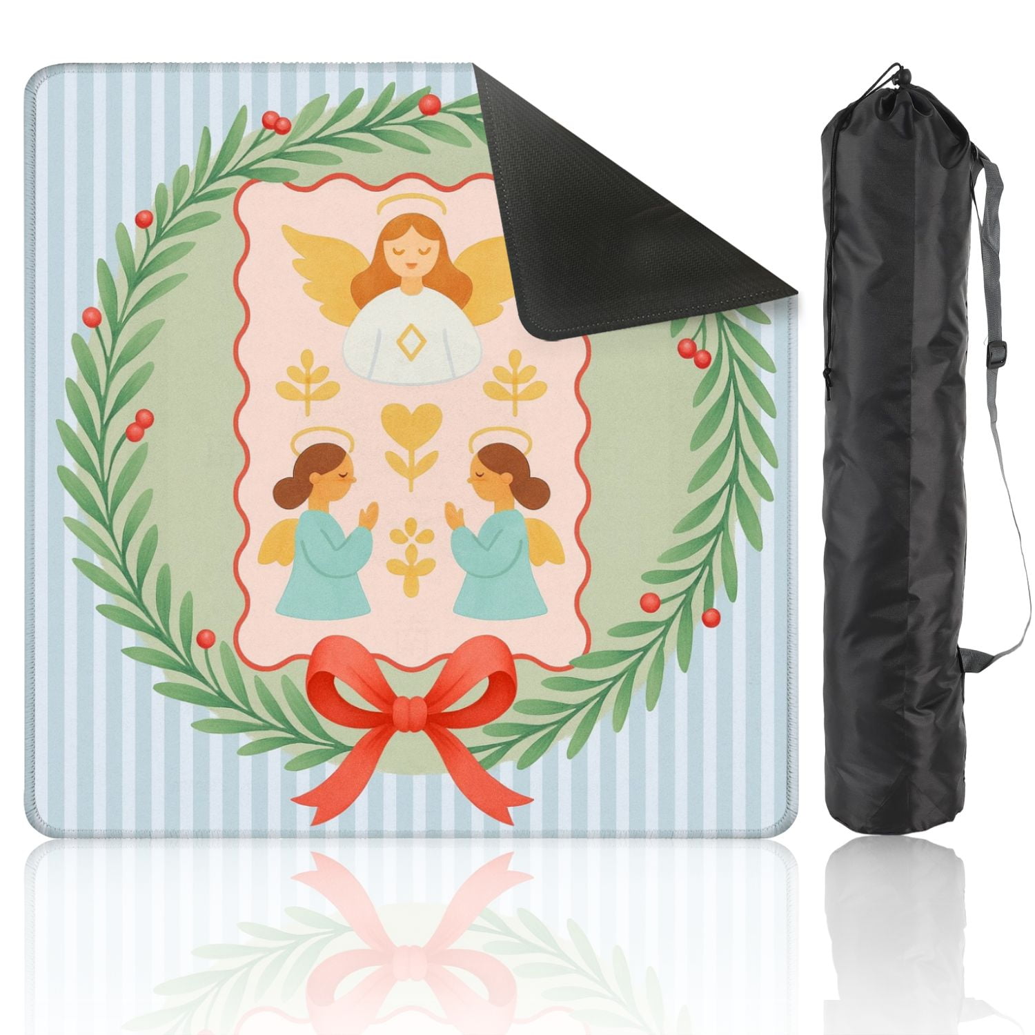 Mahjong Mat 31.5" x 31.5" Angels Floral Wreath Holiday Soft Pastel ...
