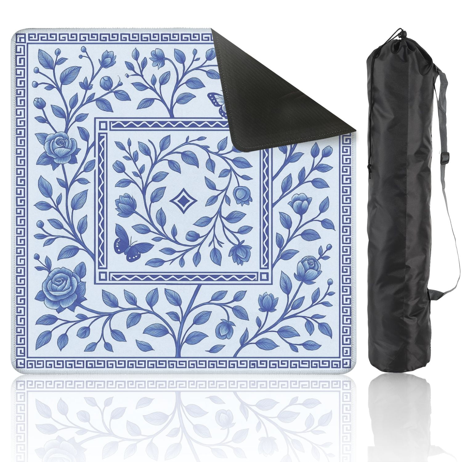 Mahjong Mat 31.5" x 31.5" Blue Floral Butterflies Decorative Greek ...