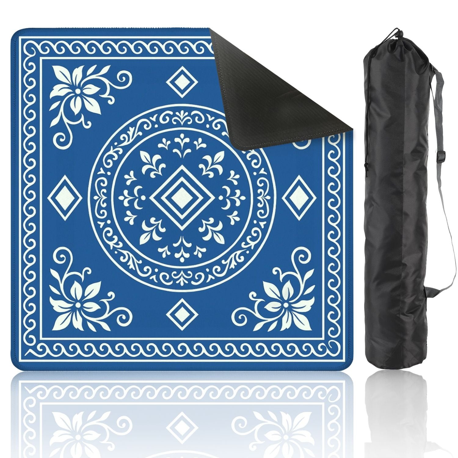 Mahjong Mat 31.5" x 31.5" Blue Floral Damask Ornate Swirls Diamond ...