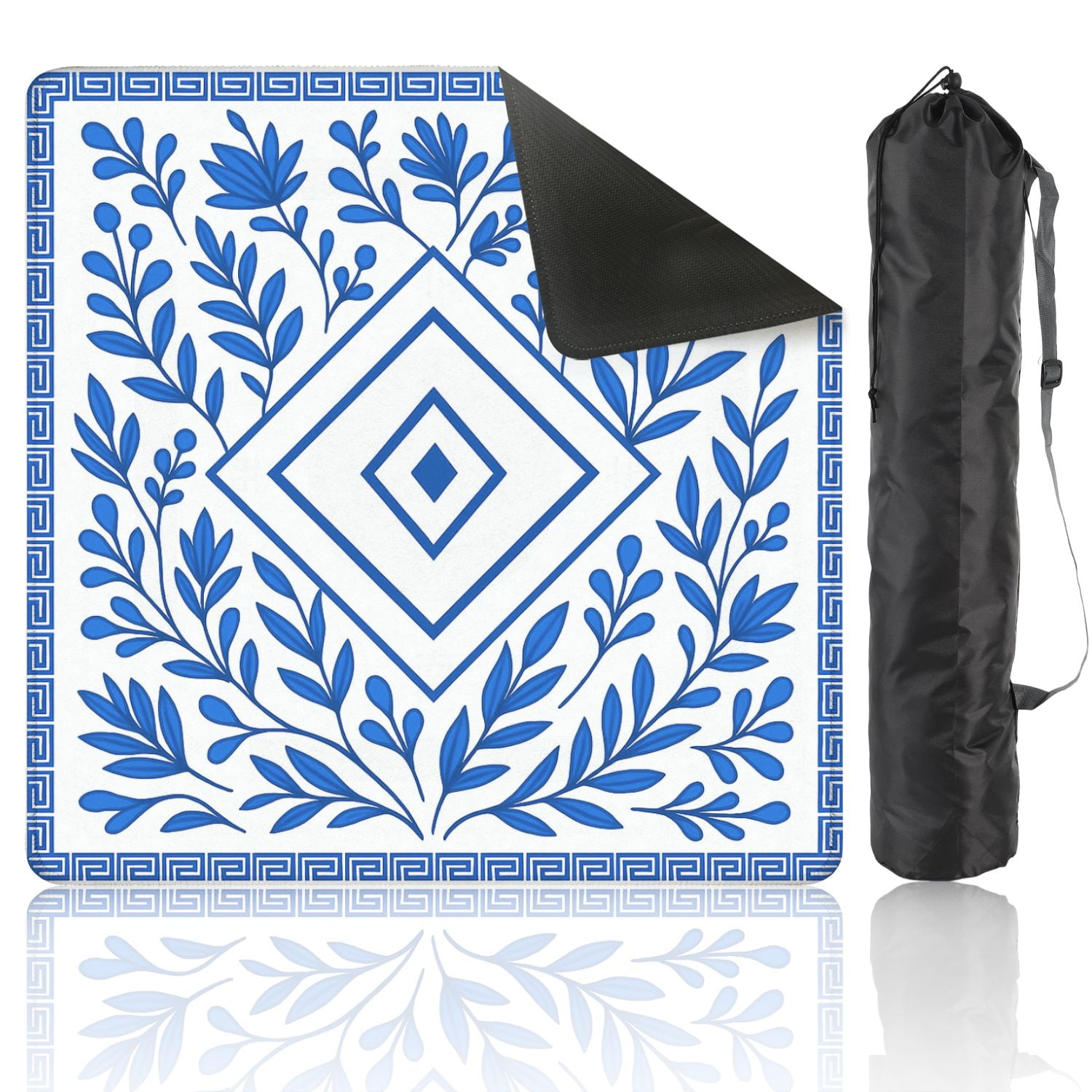 Mahjong Mat 31.5" x 31.5" Blue Floral Delicate Flowers Elegant Border ...
