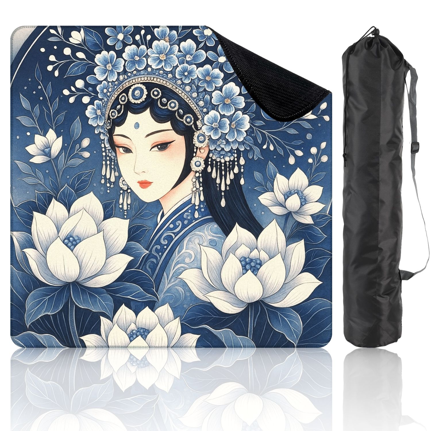 Mahjong Mat 31.5" x 31.5" Blue Floral Elegance Lotus Delicate Details ...