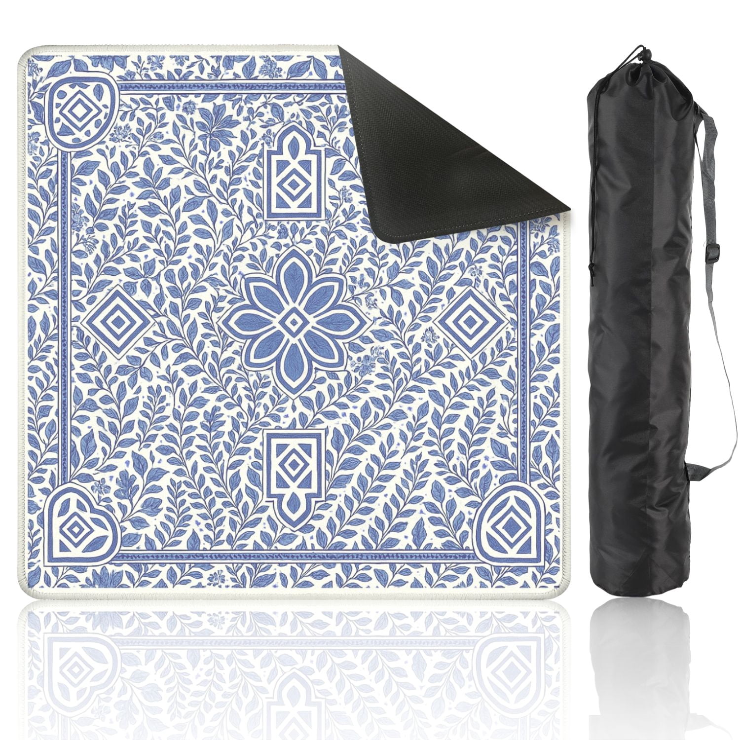 Mahjong Mat 31.5" x 31.5" Blue Floral Geometric Shapes Decorative ...