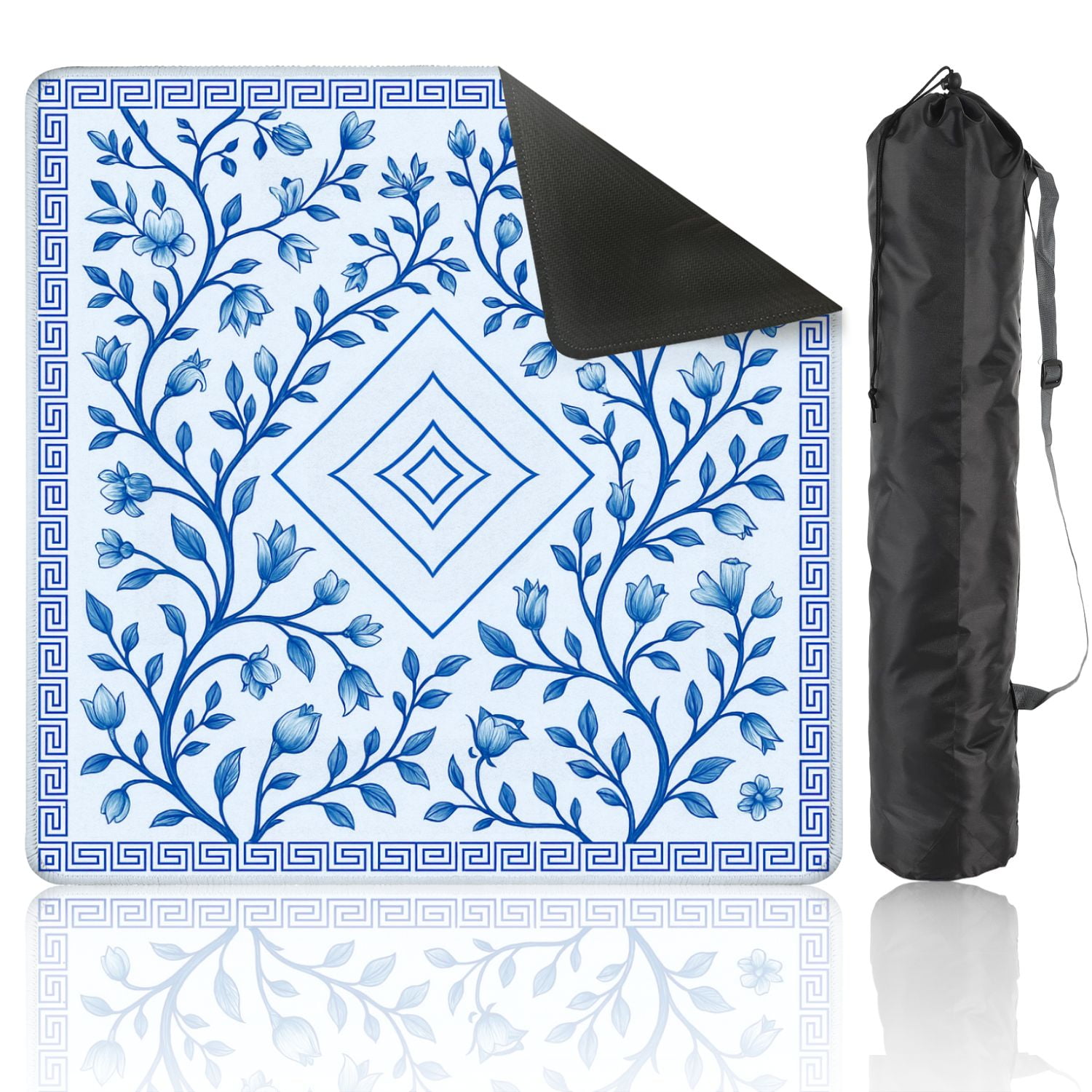 Mahjong Mat 31.5" x 31.5" Blue White Floral Chinoiserie Geometric ...