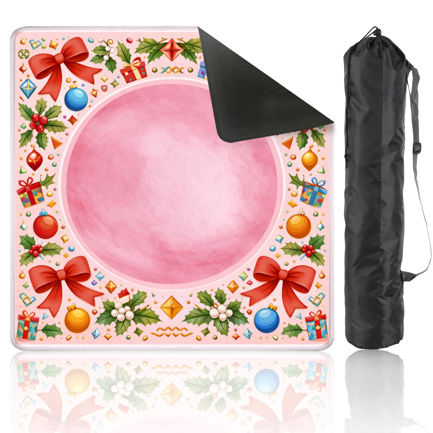 Mahjong Mat 31.5" x 31.5" Christmas Watercolor Frame Pink Circular ...