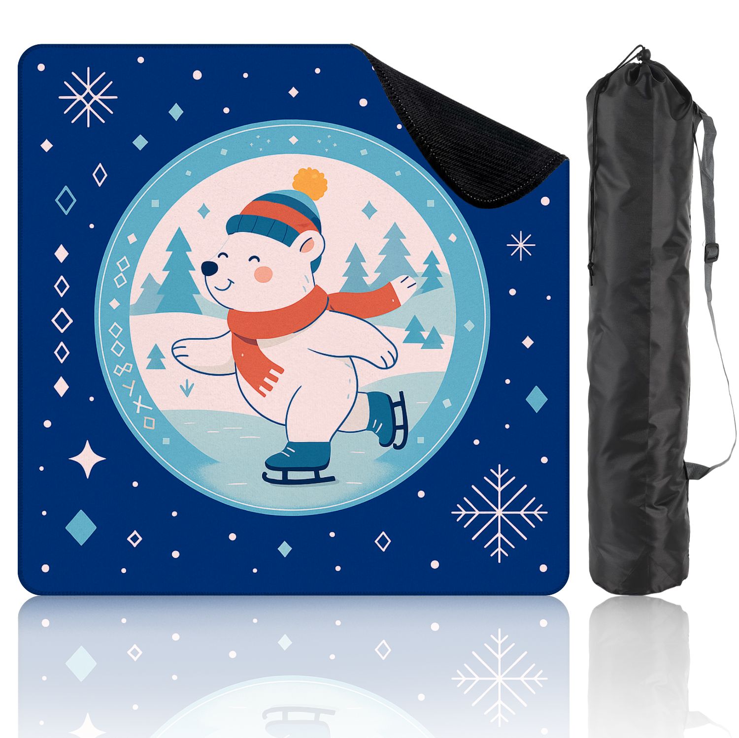 Mahjong Mat 31.5" x 31.5" Cute Polar Bear Ice Skating Winter Wonderland ...