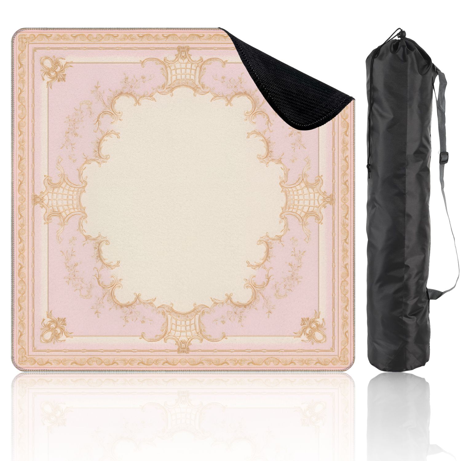 Mahjong Mat 31.5" x 31.5" Elegant Vintage Pink Floral Border Delicate ...