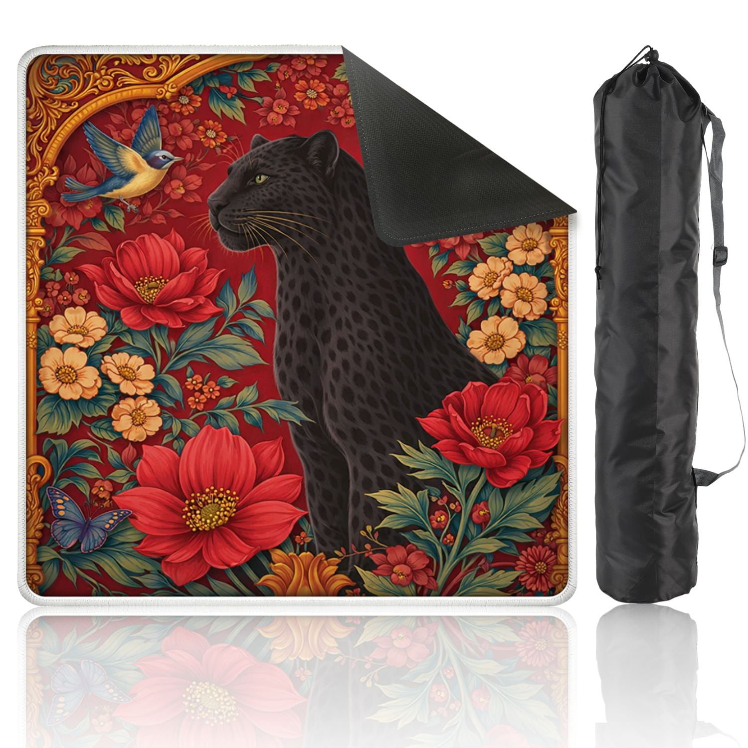 Mahjong Mat 31.5" x 31.5" Floral Botanical Rich Red Anti-Slip and Noise ...