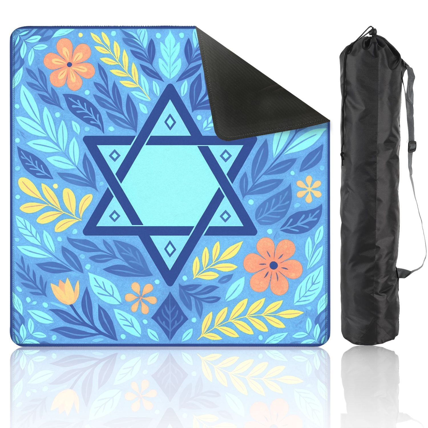Mahjong Mat 31.5" x 31.5" Floral Design Blue Yellow Accents Anti-Slip ...