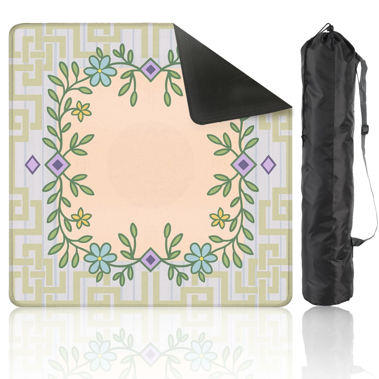 Mahjong Mat 31.5" x 31.5" Floral Frame Geometric Soft Pastels Anti-Slip ...