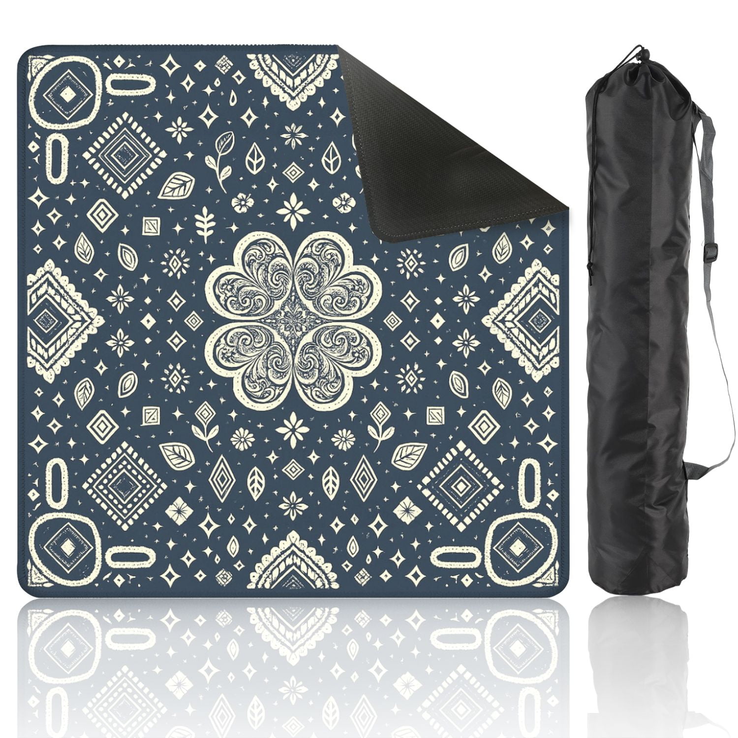 Mahjong Mat 31.5" x 31.5" Floral Geometric Ornate Swirls Leaves Dark ...