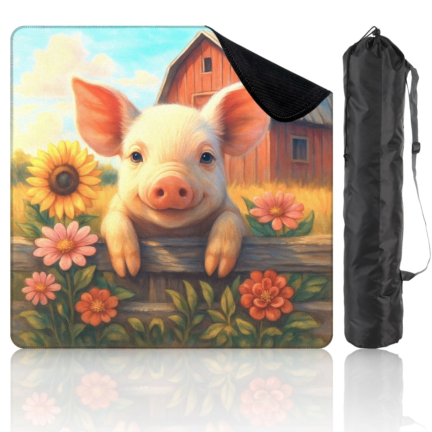 Mahjong Mat 31.5" x 31.5" Happy Piglet Sunflowers Blossoms Farmyard ...