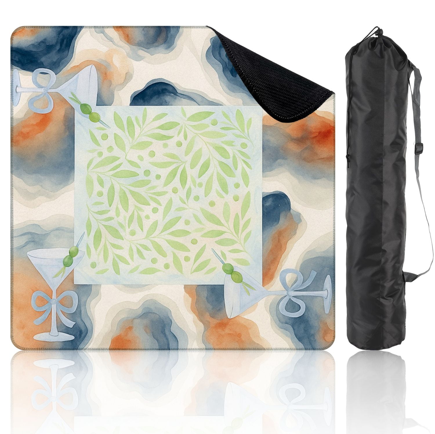 Mahjong Mat 31.5" x 31.5" Olive Branch Martini Glasses Watercolor ...