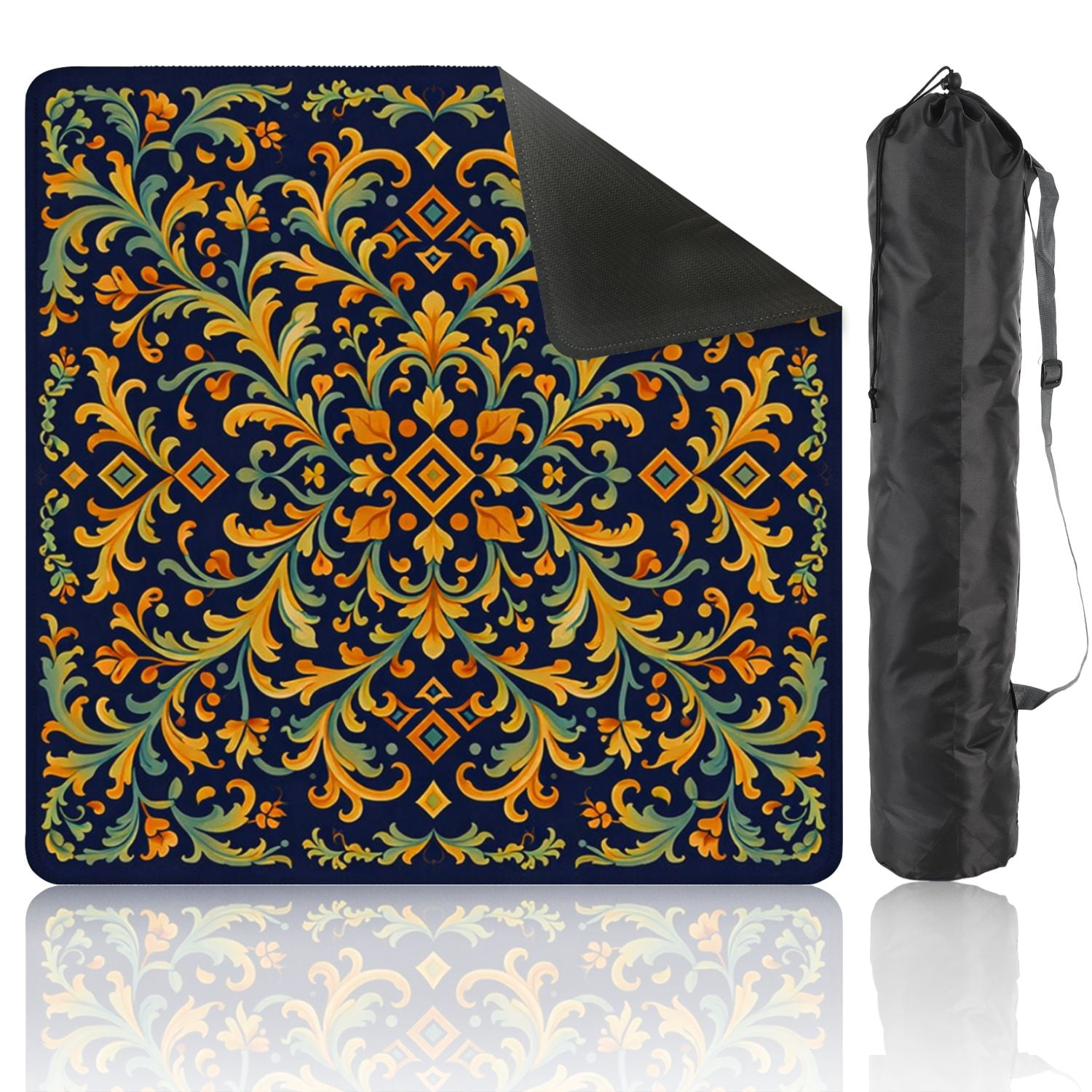 Mahjong Mat 31.5" x 31.5" Ornate Floral Damask Gold Teal Leaves Dark ...