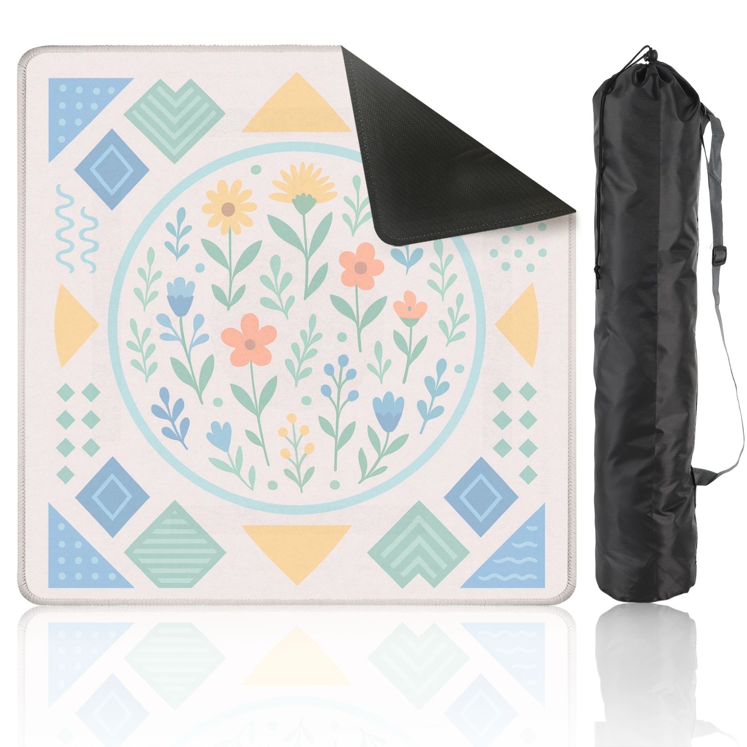 Mahjong Mat 31.5" x 31.5" Pastel Floral Geometric Shapes Soft Colors ...