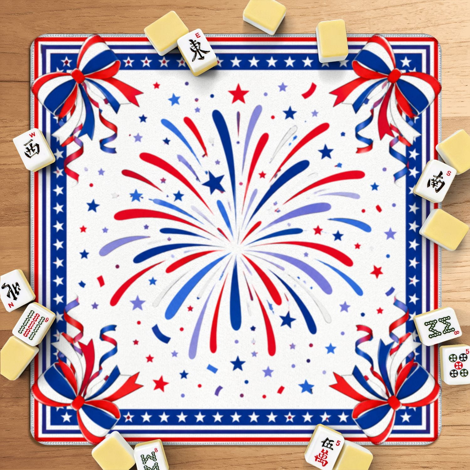 Mahjong Mat 31.5" x 31.5" Patriotic Red White Blue Fireworks Stars ...