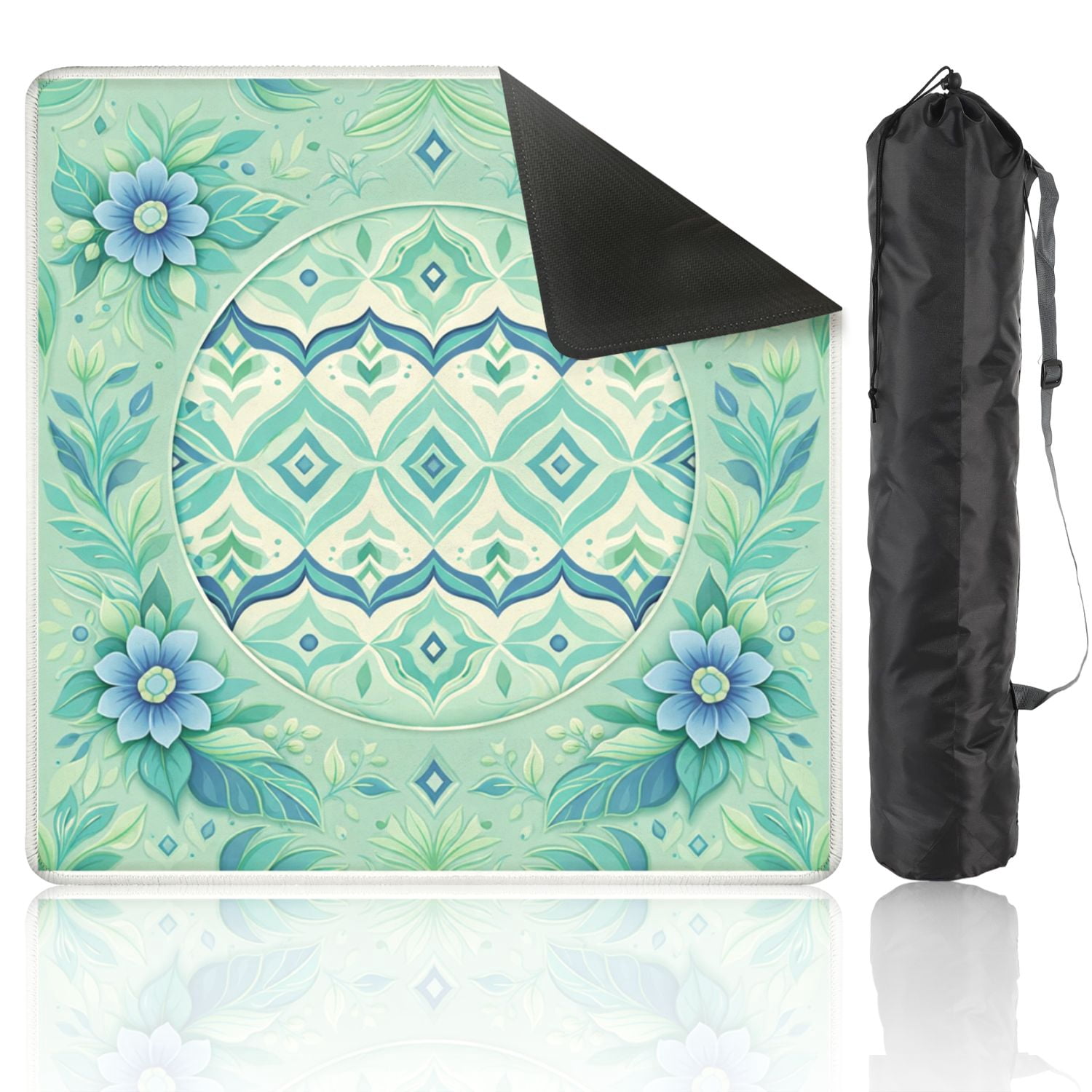 Mahjong Mat 31.5" x 31.5" Peacock Feather Mint Green Circular Medallion ...