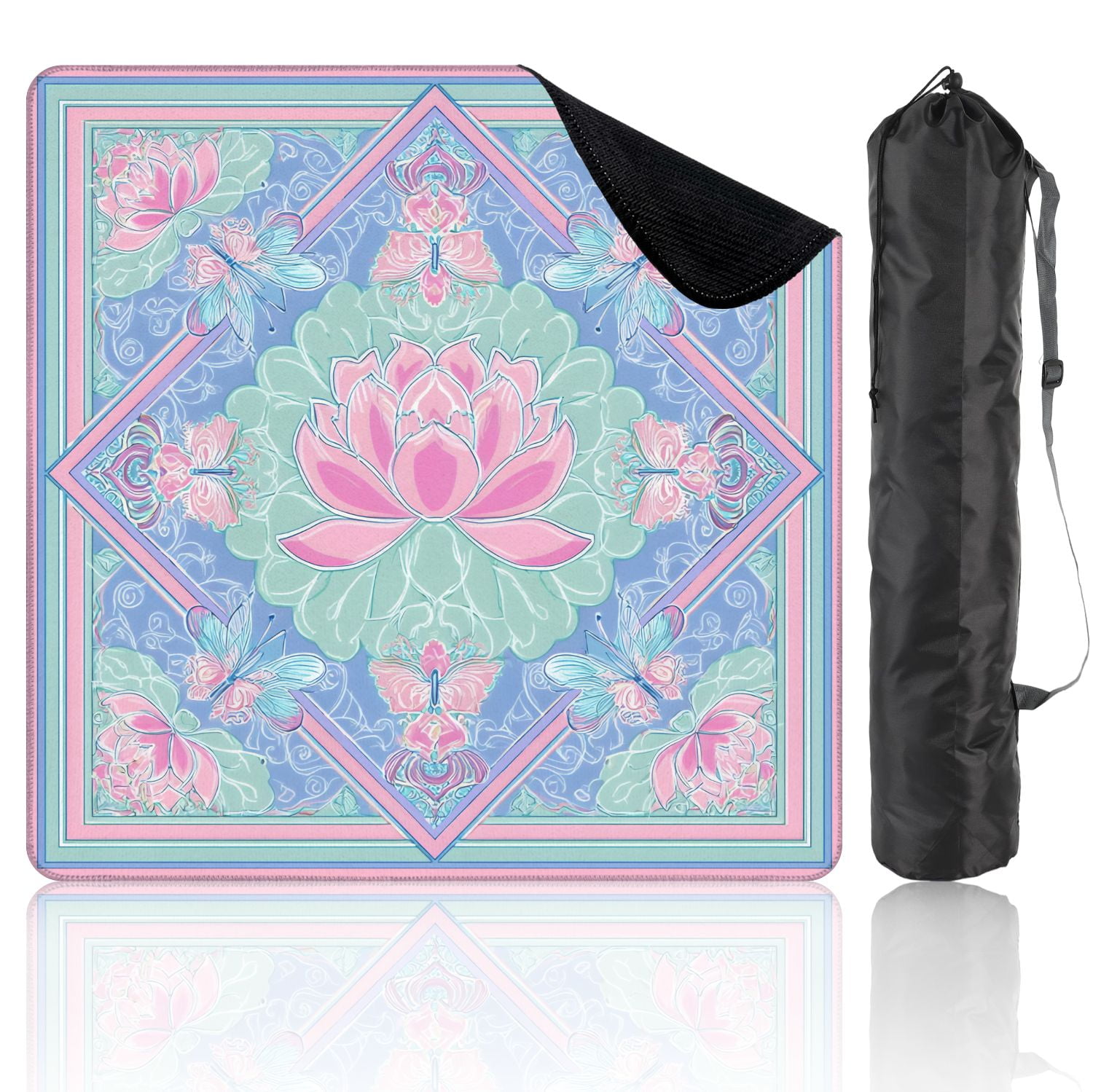 Mahjong Mat 31.5" x 31.5" Pink Lotus Flower Butterflies Ornamental ...