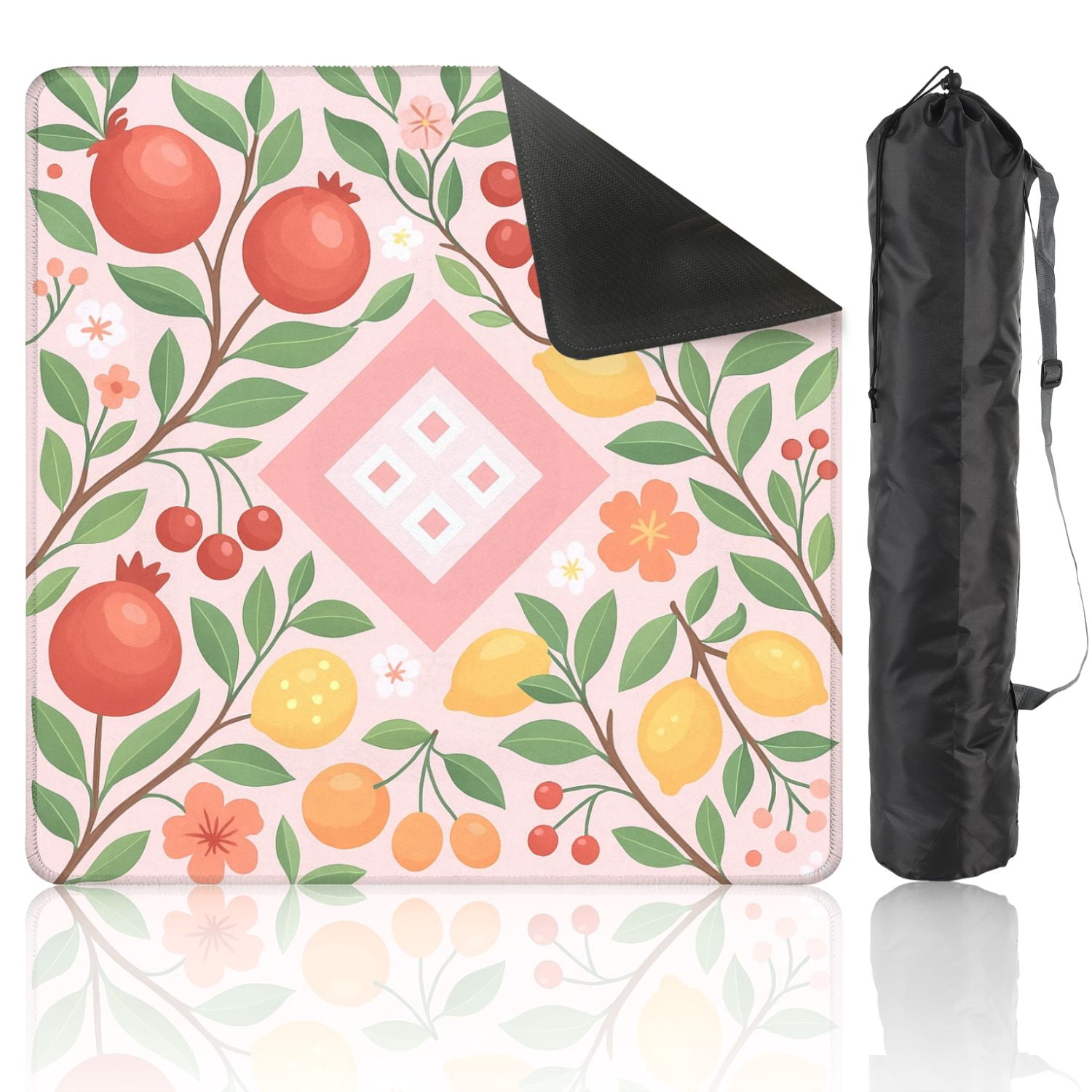 Mahjong Mat 31.5" x 31.5" Pomegranate Cherry Lemon Floral Soft Pink ...