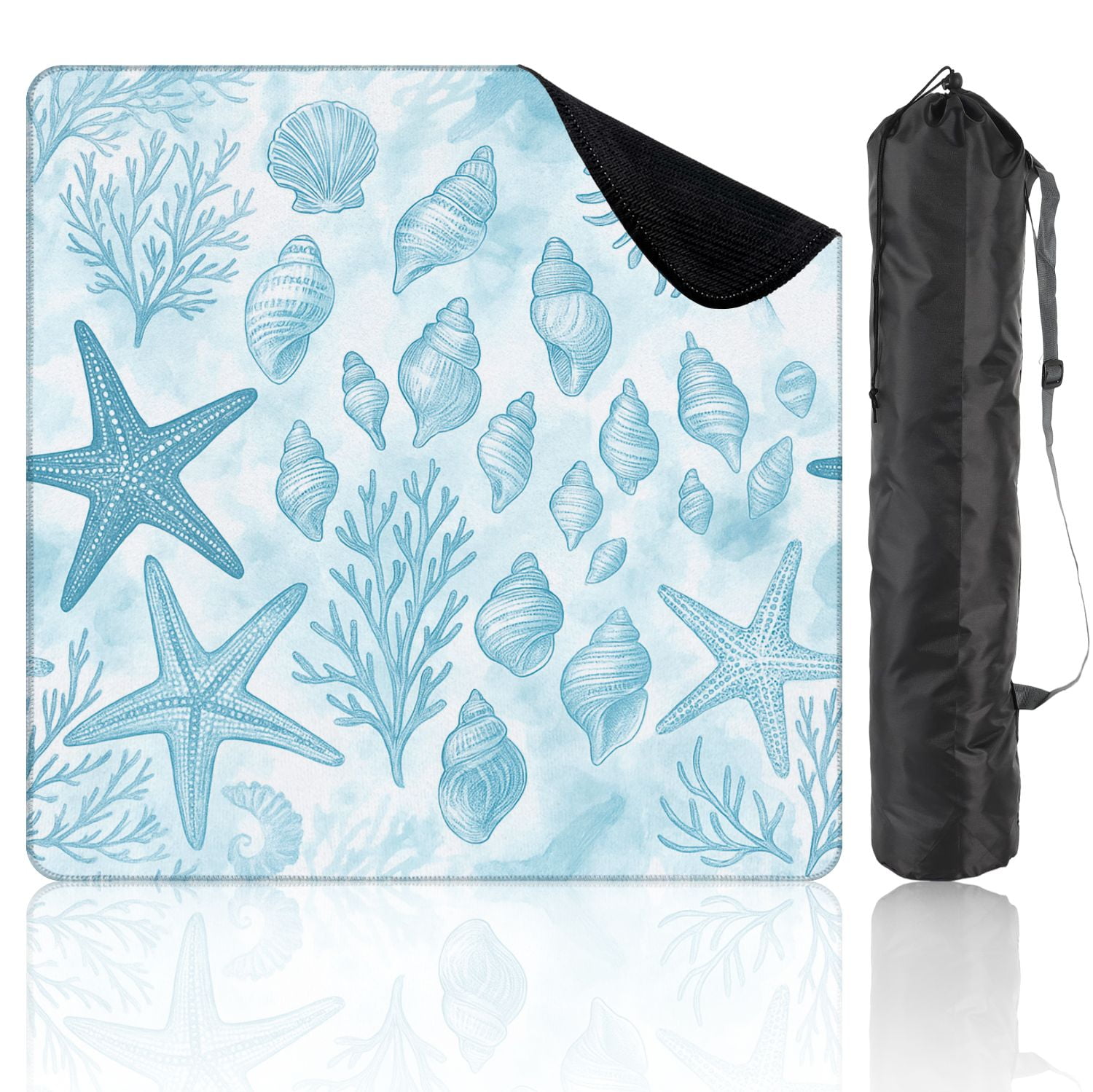 Mahjong Mat 31.5" x 31.5" Seashell Starfish Coral Soft Blue Tones Non ...