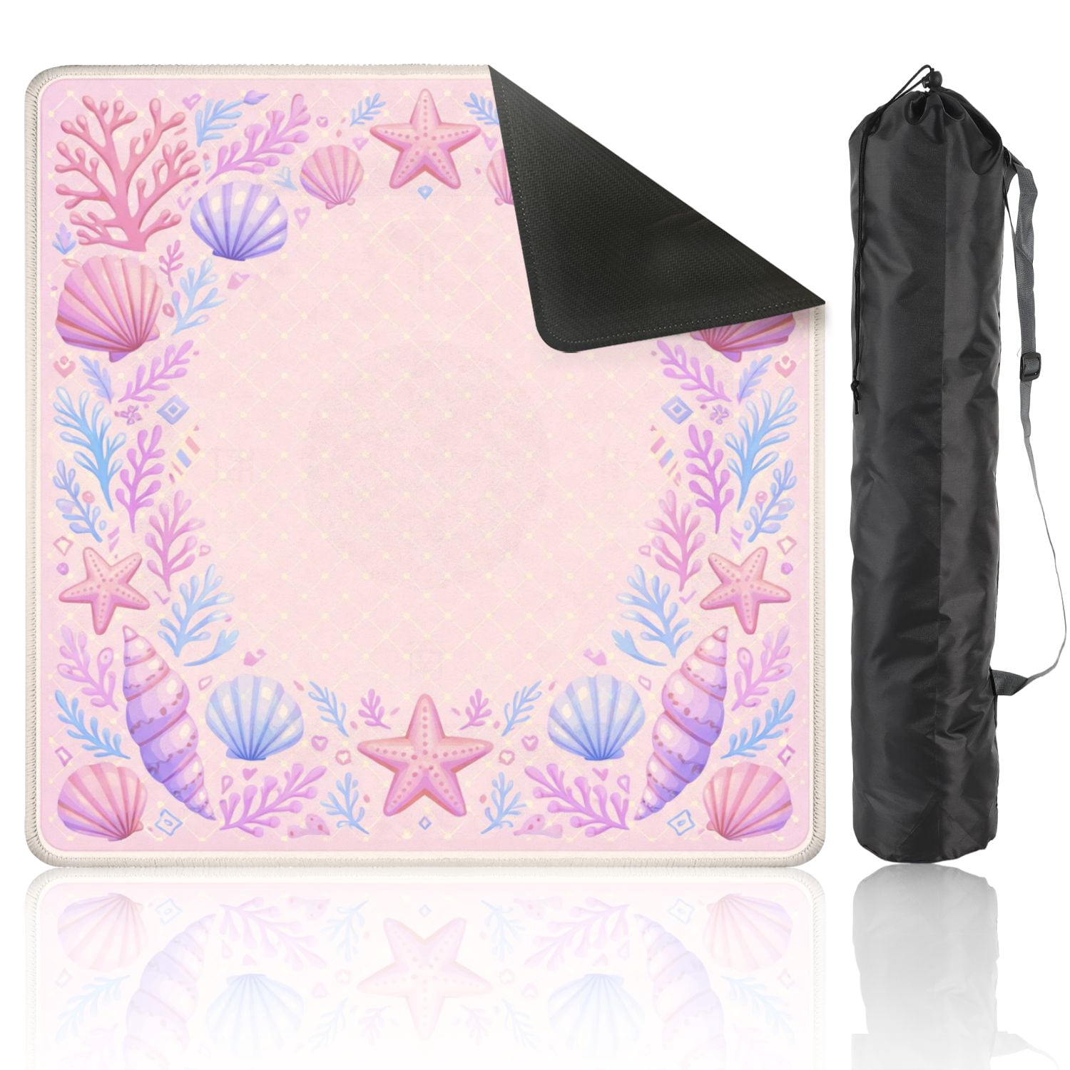 Mahjong Mat 31.5" x 31.5" Seashell Starfish Frame Pastel Pink Ocean ...