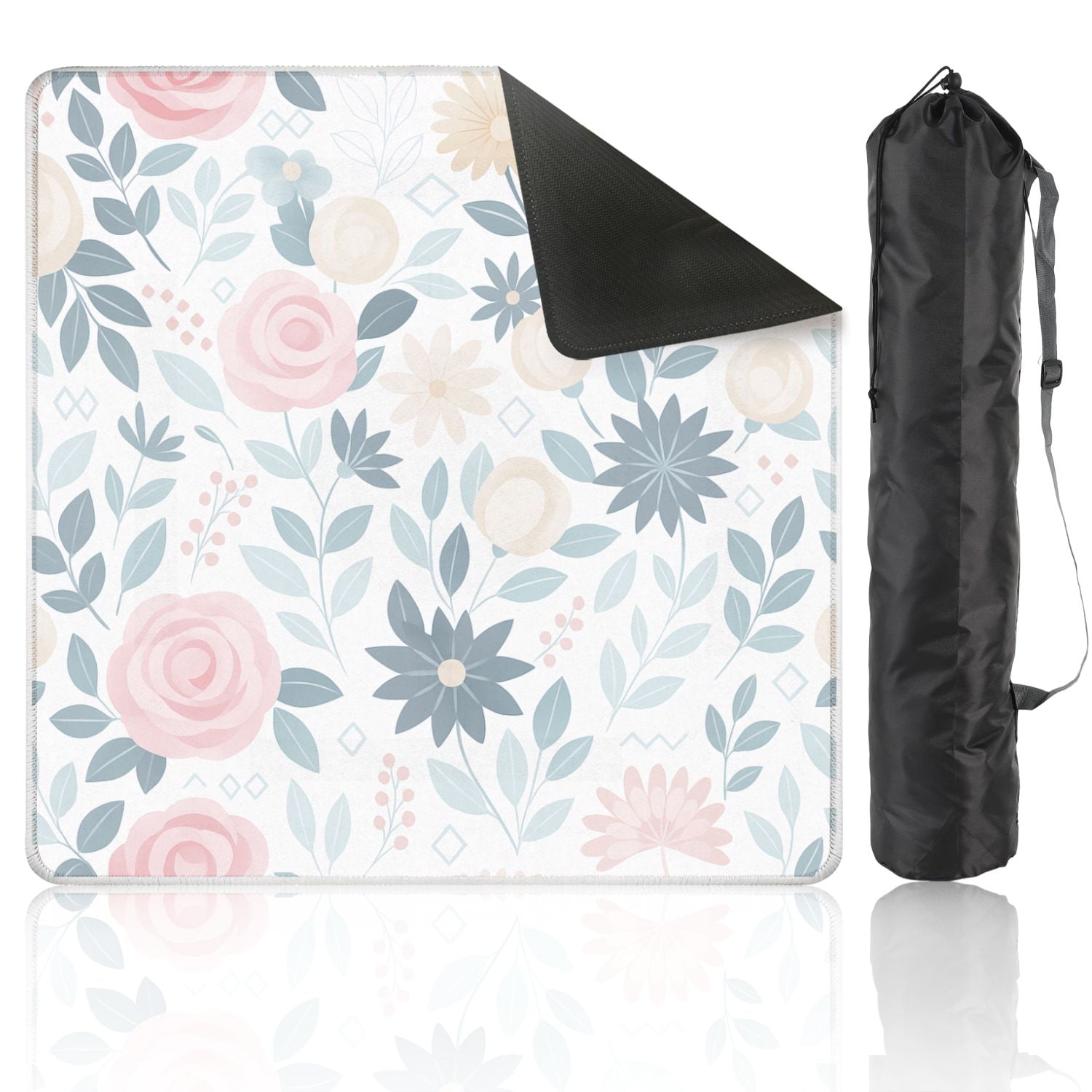 Mahjong Mat 31.5" x 31.5" Soft Floral Pastel Pink Blue Gray Roses White ...