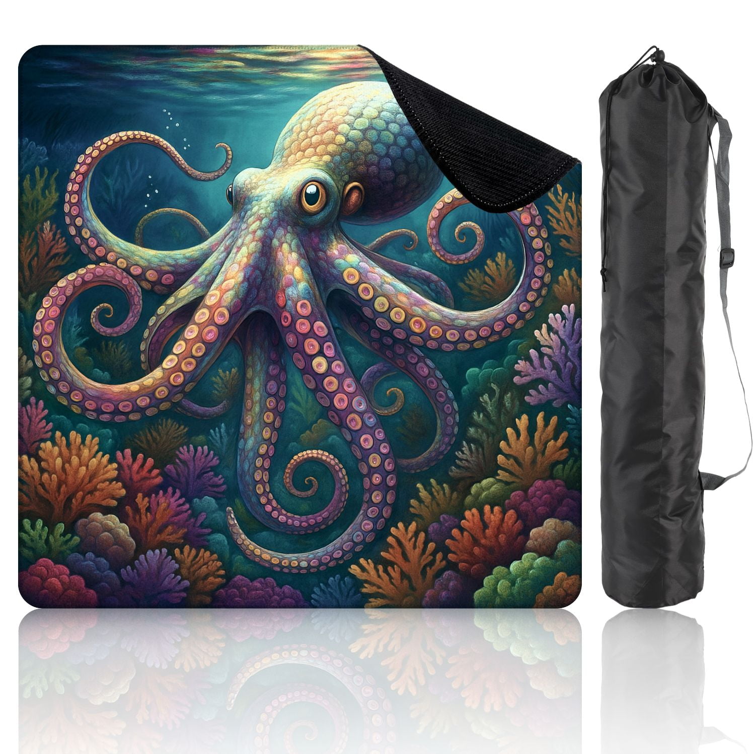 Mahjong Mat 31.5" x 31.5" Stained Glass Octopus Art Rainbow Scene Non ...