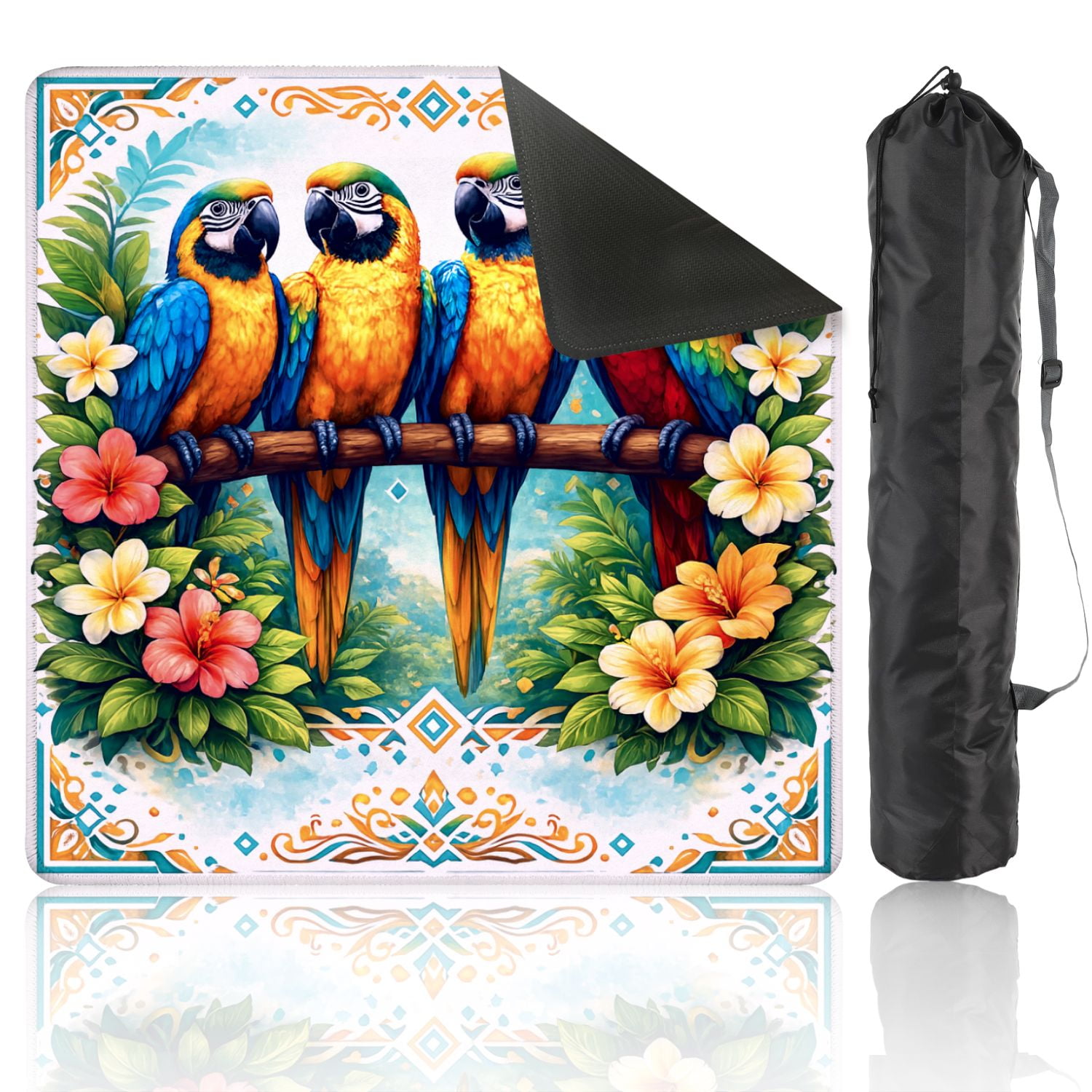 Mahjong Mat 31.5" x 31.5" Vibrant Parrots Branch Surrounded by Tropical ...