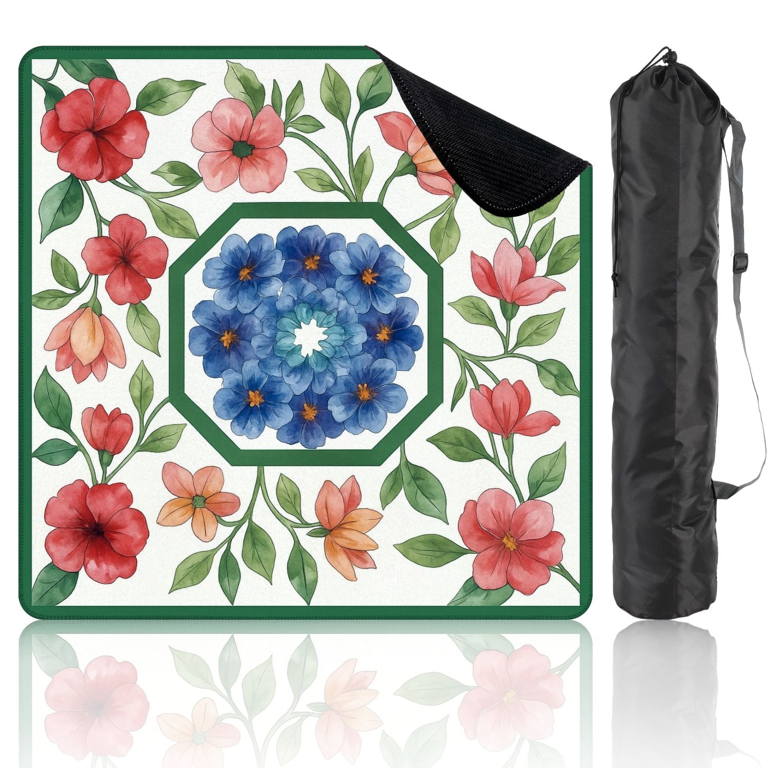 Mahjong Mat 31.5" x 31.5" Vibrant Watercolor Floral Medallion Blue ...