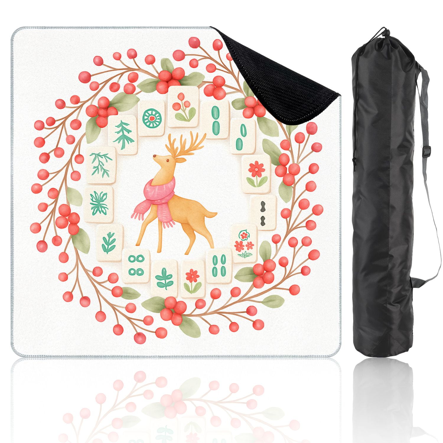 Mahjong Mat 31.5" x 31.5" Winter Deer Mahjong Inspired Wreath Red ...