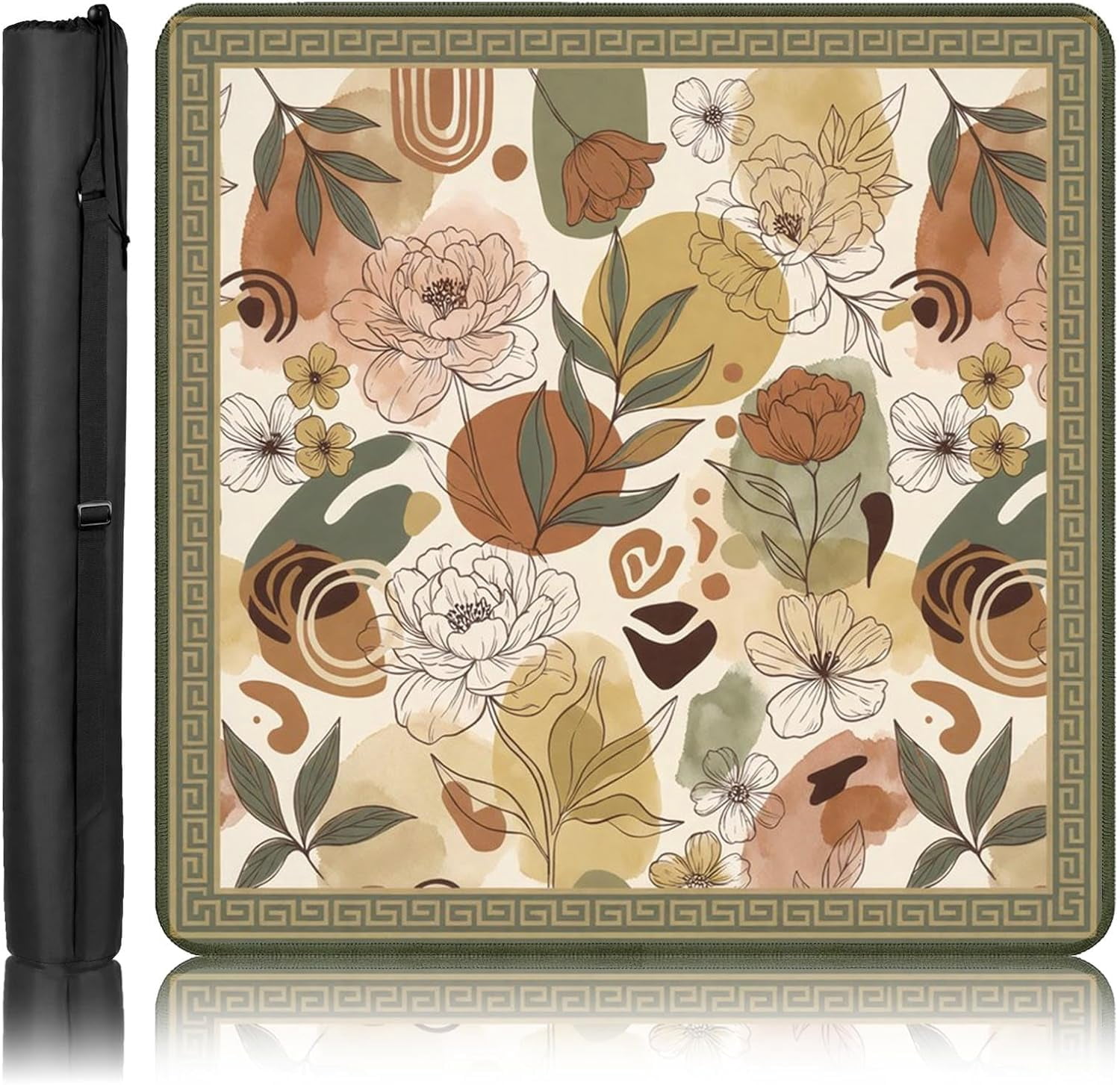 Mahjong Mat with Black Carrying Bag Boho Floral Abstract Non-Slip Noise ...