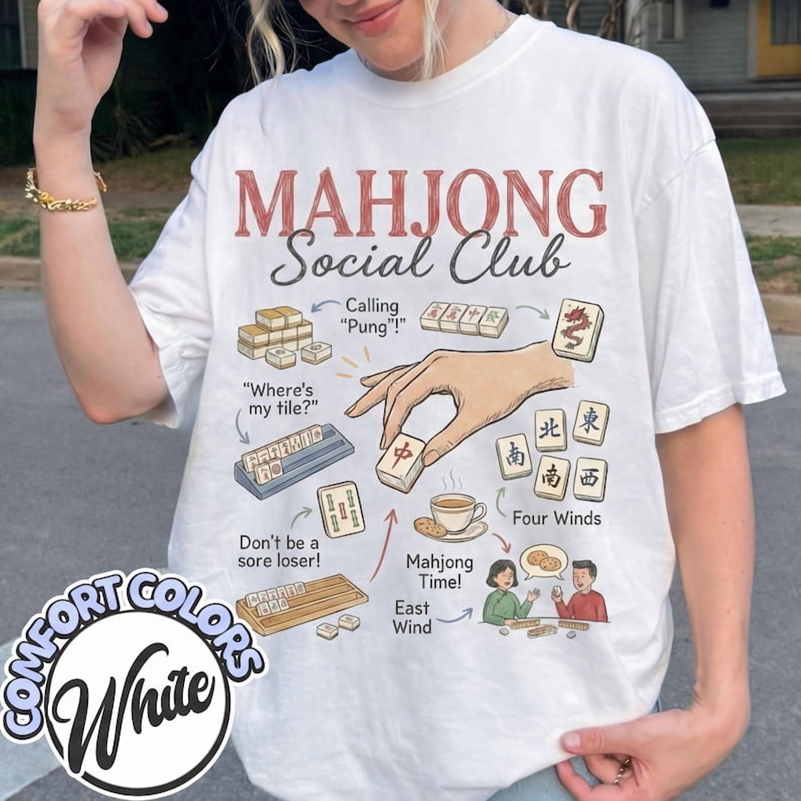 Mahjong Social Club Graphic Shirt, Mahjong Game Diagram Illustration ...