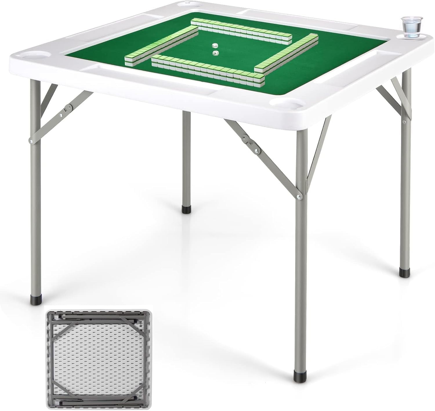 Mahjong Table, 35” Square Domino Table with Cup Holders & & Chip Trays ...