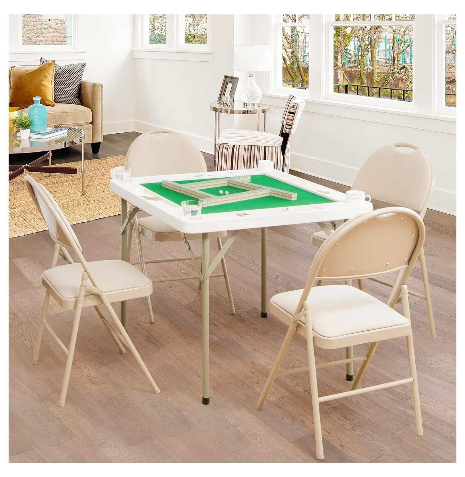 Square Folding Mahjong Table 4 Player Portable Game Table with Cup ...