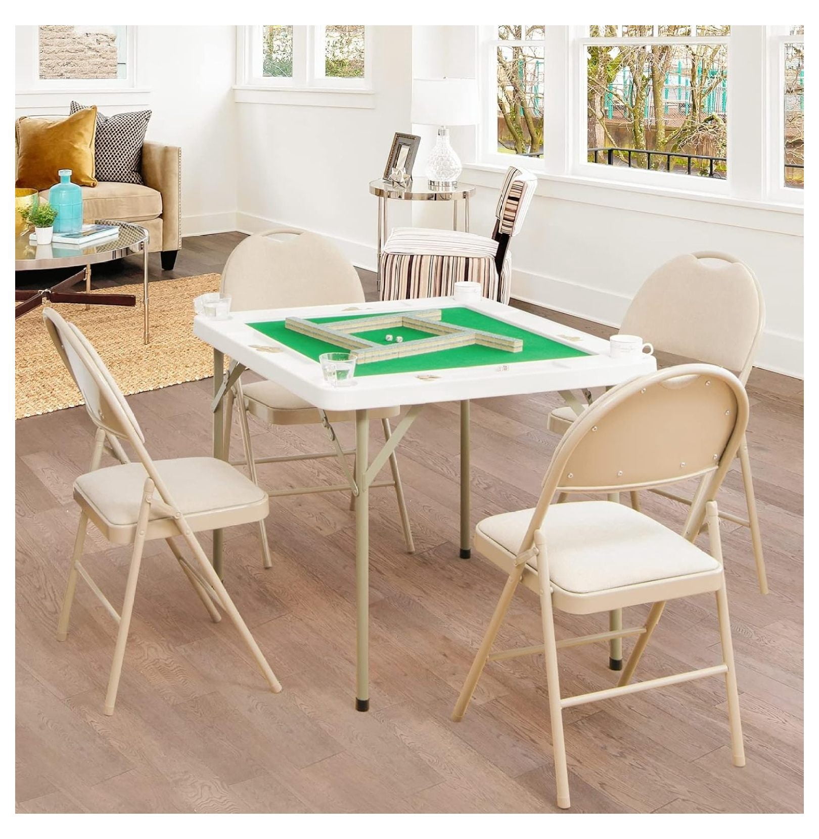 Mahjong Table, Folding Square 4 Player Card Table with Cup Holders ...
