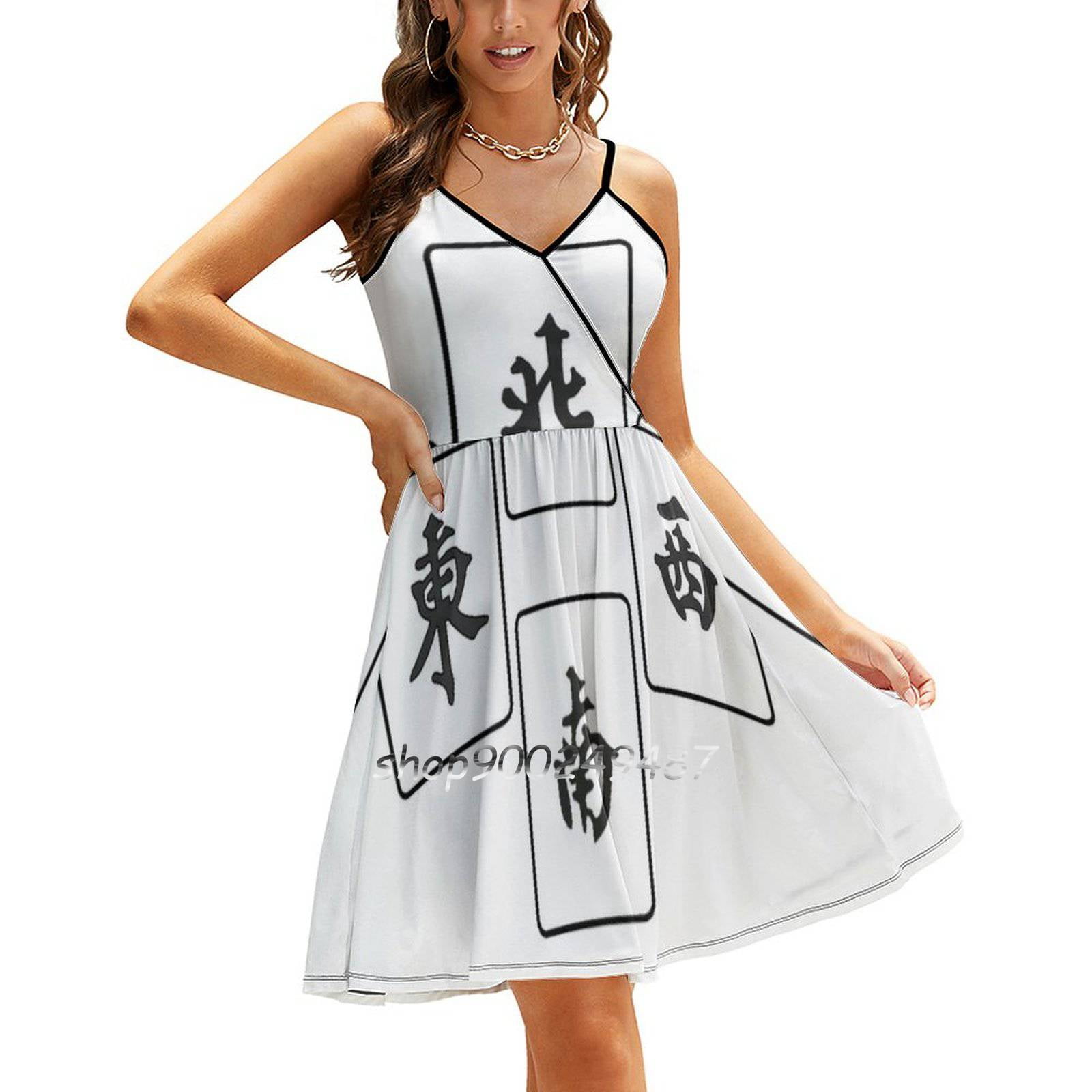 Mahjong Tile Cardinal Directions Evening Party Dresses Midi Sexy Dress ...