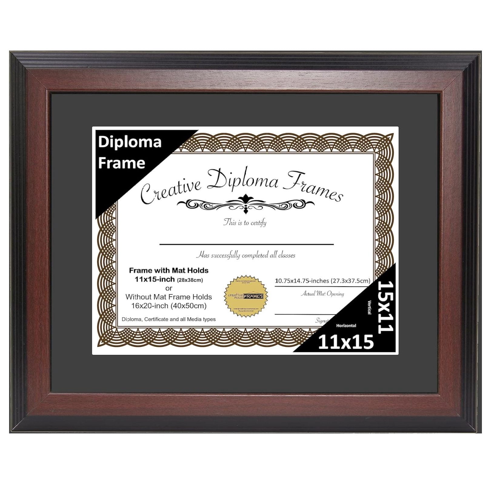 Mahogany Finish Diploma Frame with Black Matting 16x20-inch for 11x15 ...